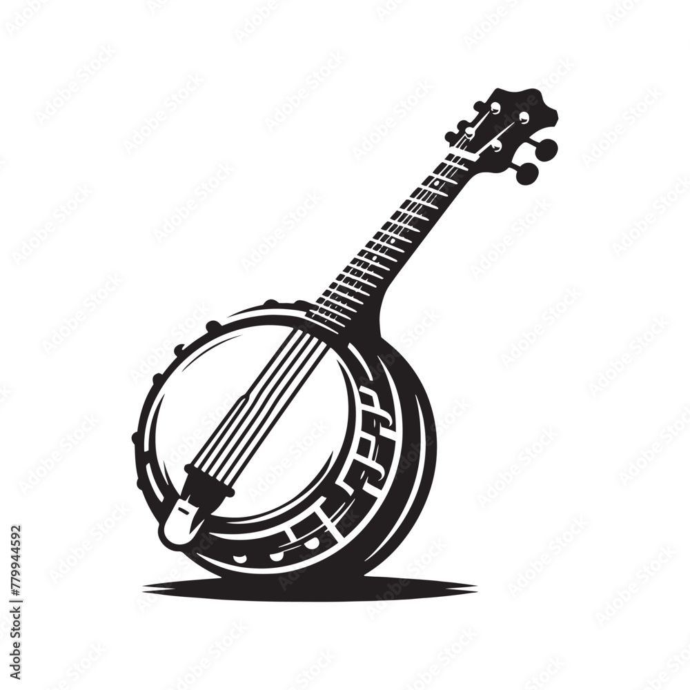 Folk Music Fusion: Dynamic Banjo Silhouette, Crafted with Precision in ...