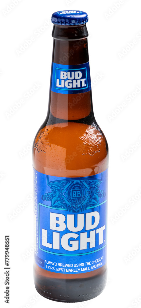 Bottle of Bud light brand beer isolated on a transparent background ...