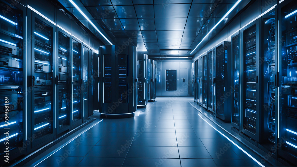 Central data storage area, network connection, and data center in ...