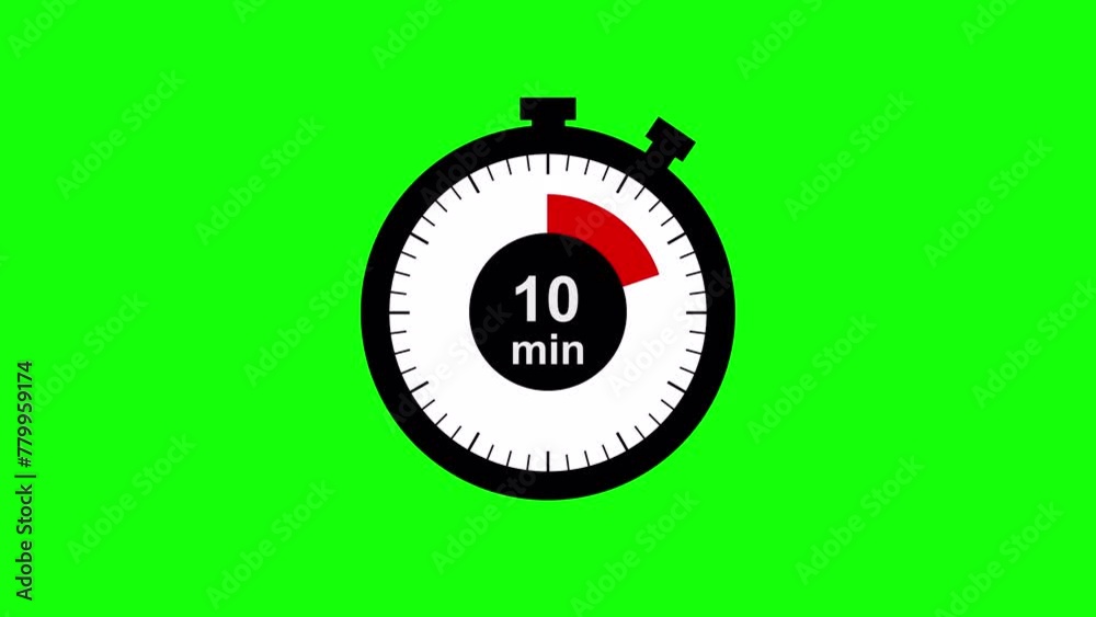 The 10 minutes stopwatch Animated, Flat-style stopwatch icon, Green ...
