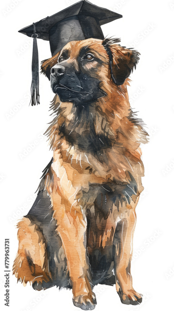 Graduate dog in cap watercolor painting - A beautiful watercolor ...