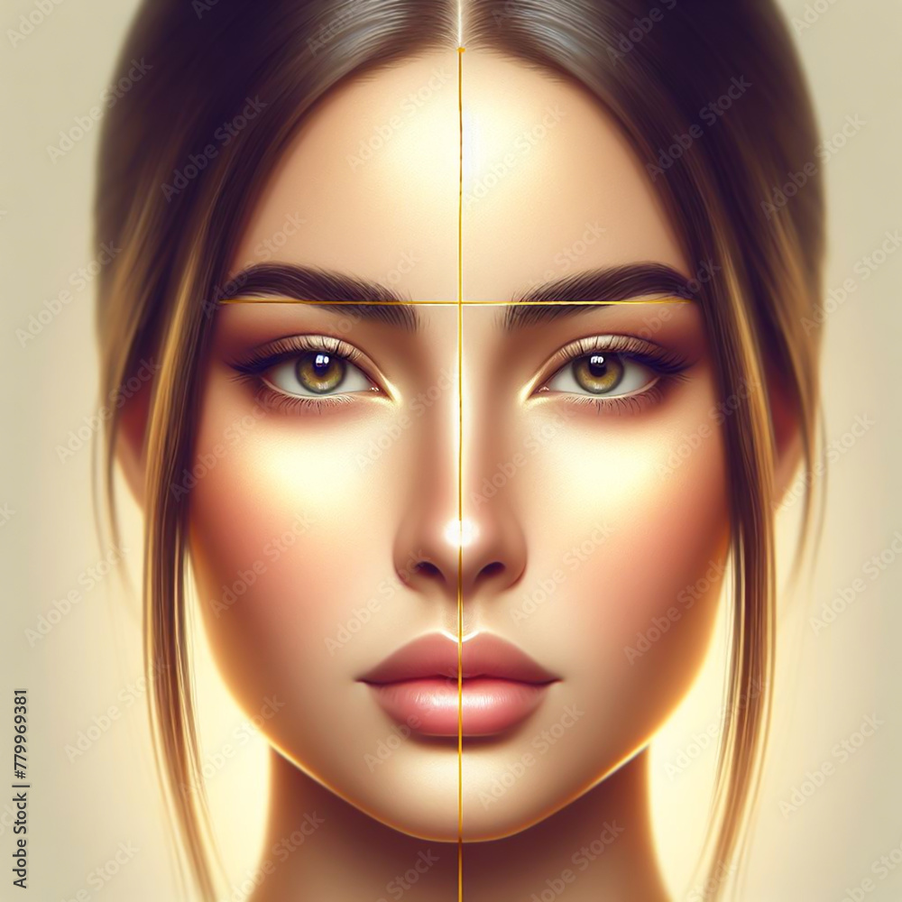 Golden ratio portrait of a female face, symmetry in a female face Stock ...