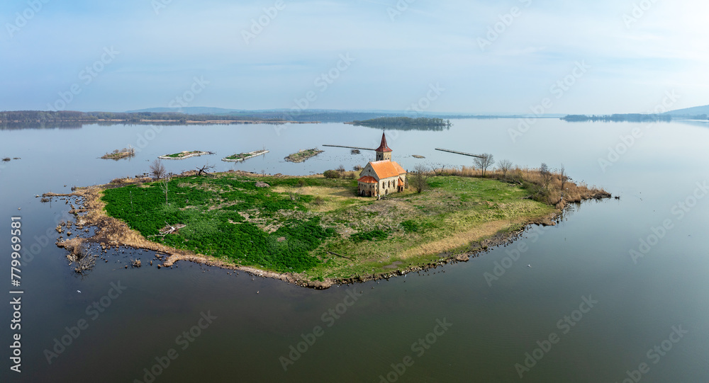 Musov Island in South Moravia, Czech Republic, with medieval Gothic ...