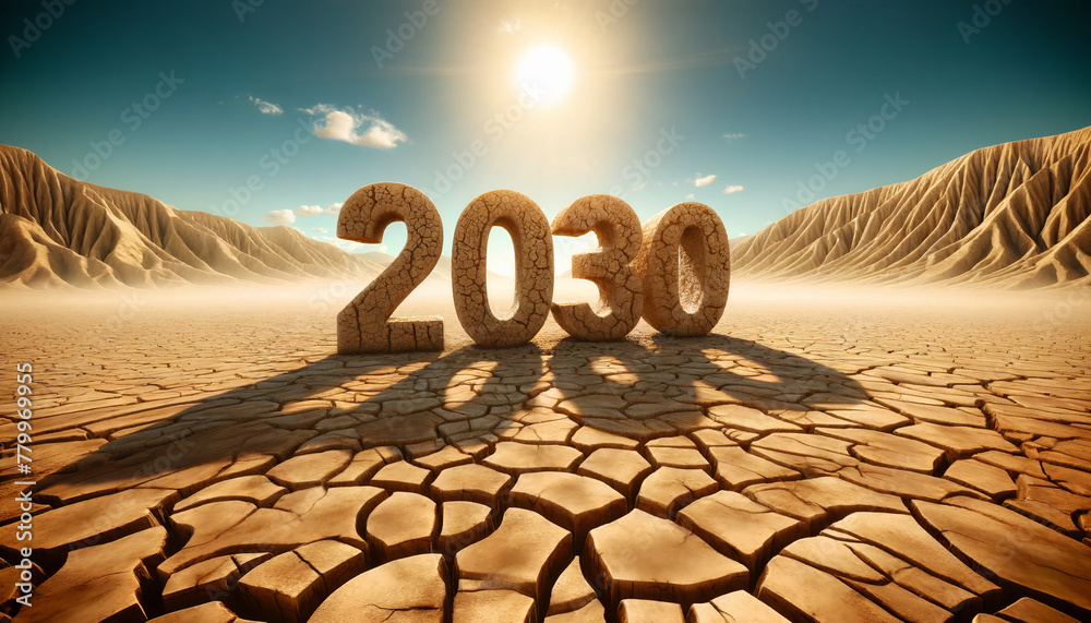2030 3d number in the desert- climate change, global warming Stock ...
