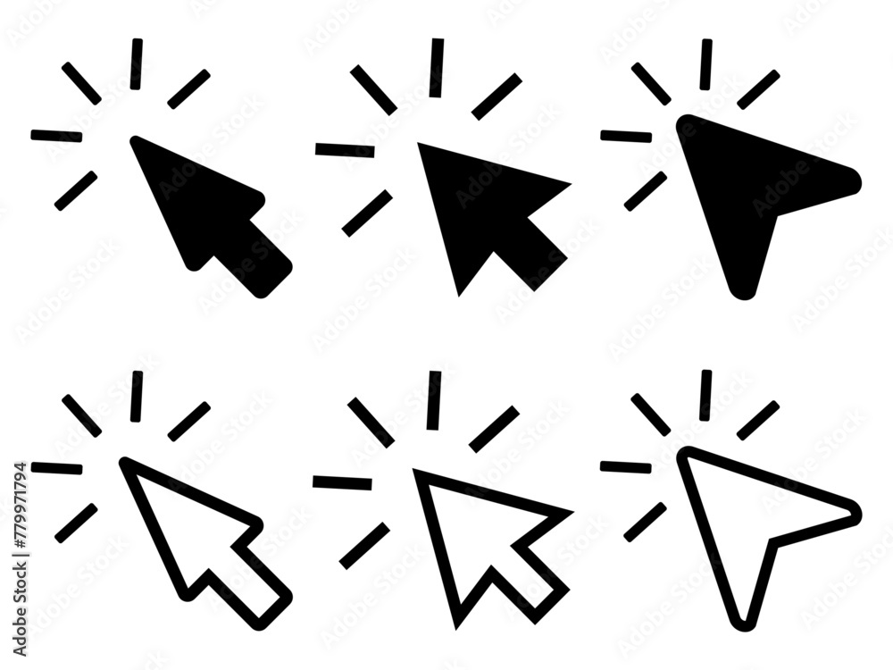 Computer mouse click cursor black arrow icons set. Cursor icon. Vector illustration. Mouse click ...