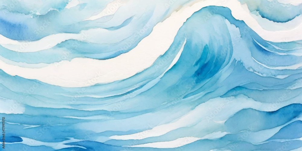 Vector watercolor ocean wave line blue and white background. Ocean sea ...