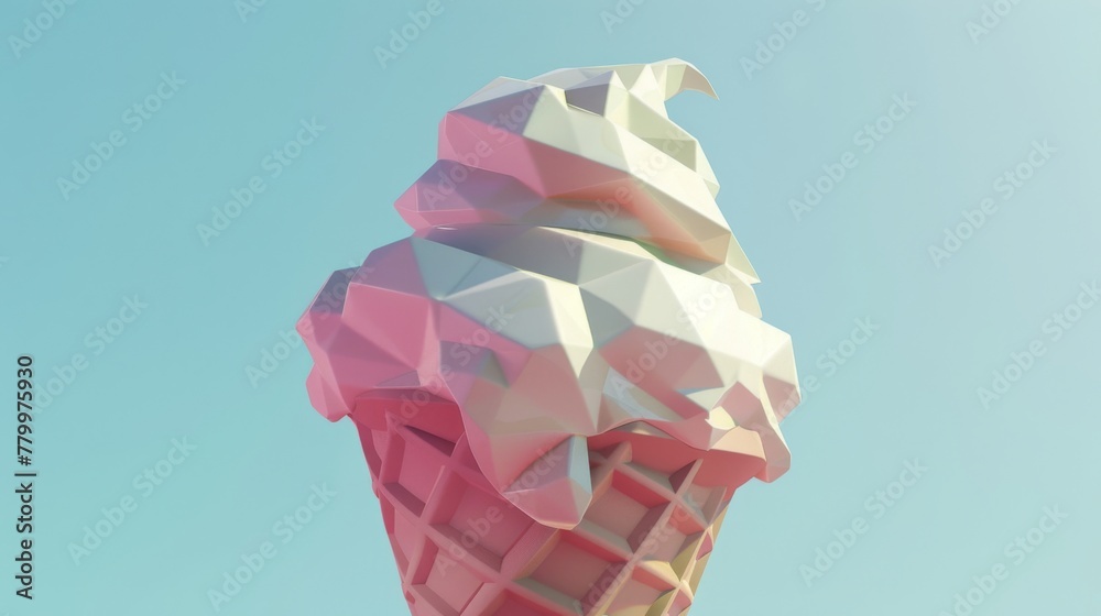 An imaginative take on dessert with a single ice cream cone rendered in ...