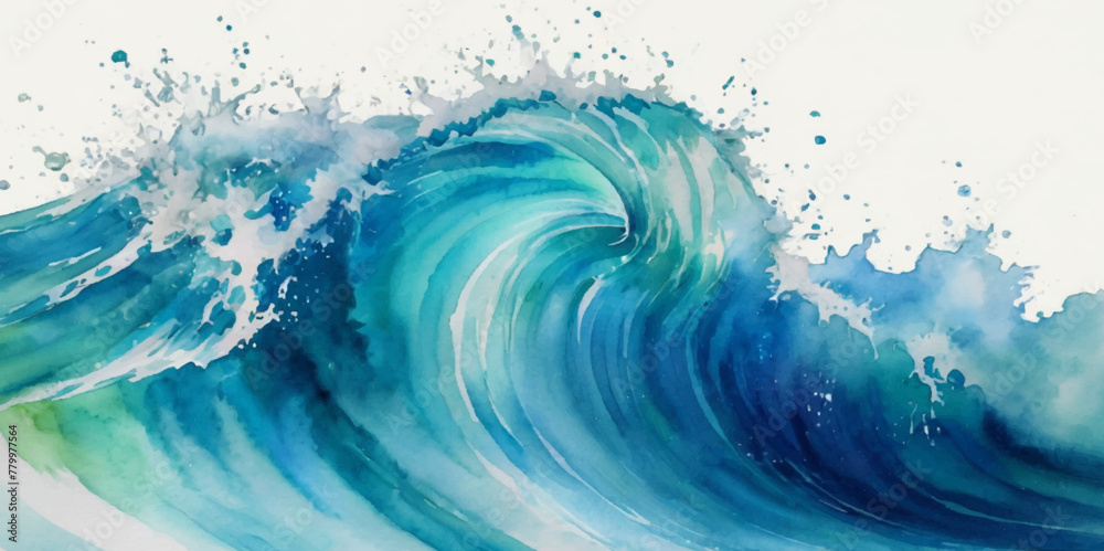 Vector watercolor ocean wave line blue and white background. Ocean sea ...