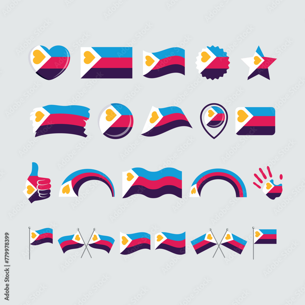 Polyamory Pride Flag and symbols many icon set vector. Polyamory ...