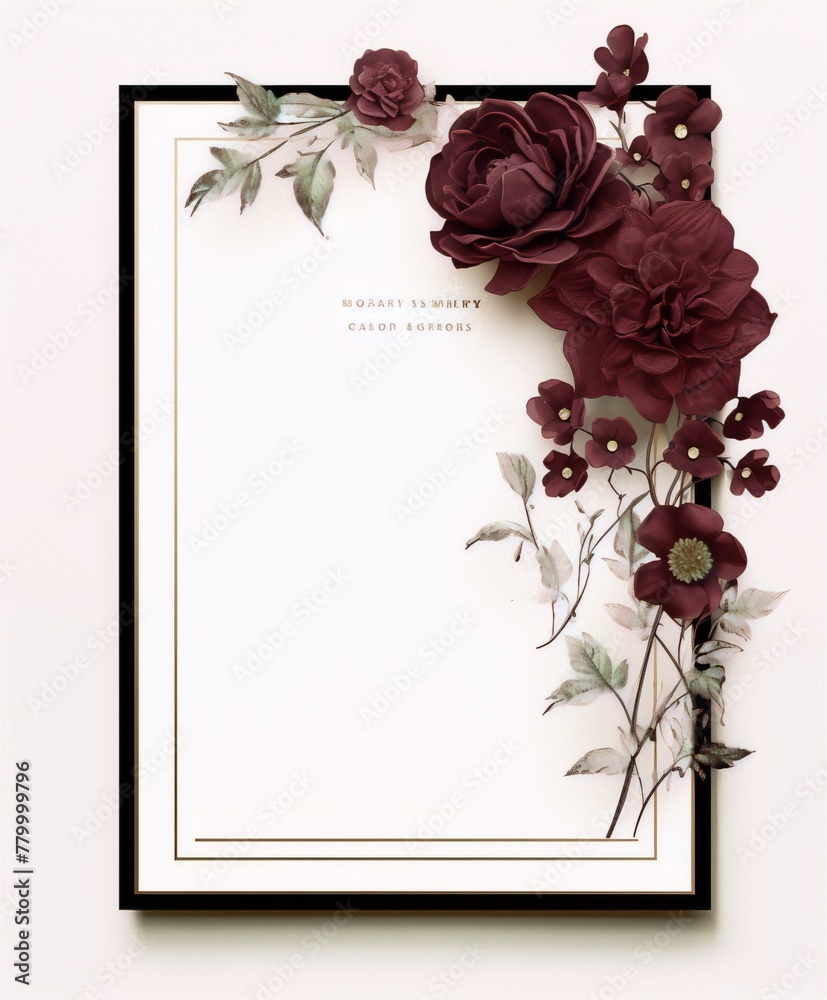 Exquisitely detailed burgundy and gold floral frame with a paper ...