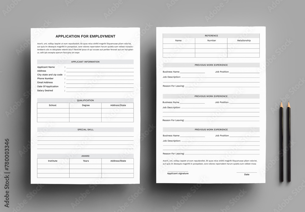 Job Application Form Template Stock Template | Adobe Stock
