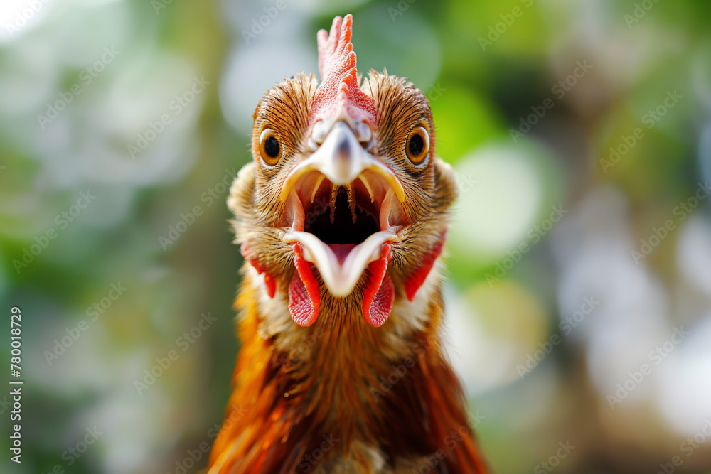 chicken close up with surprising and shock expression, open beak Stock ...