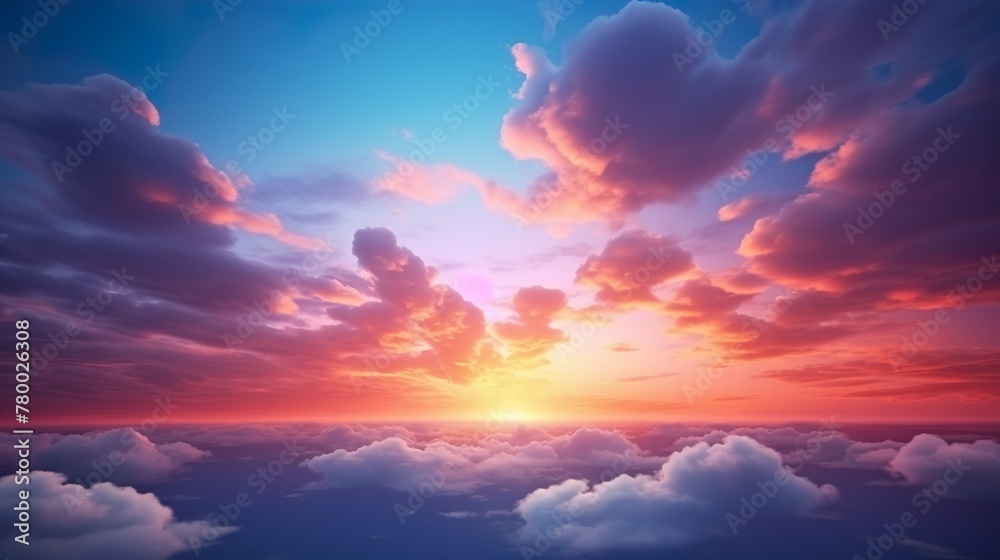 Dynamic sunrise breaking through fluffy clouds, symbolizing new beginnings and the promise of a ...