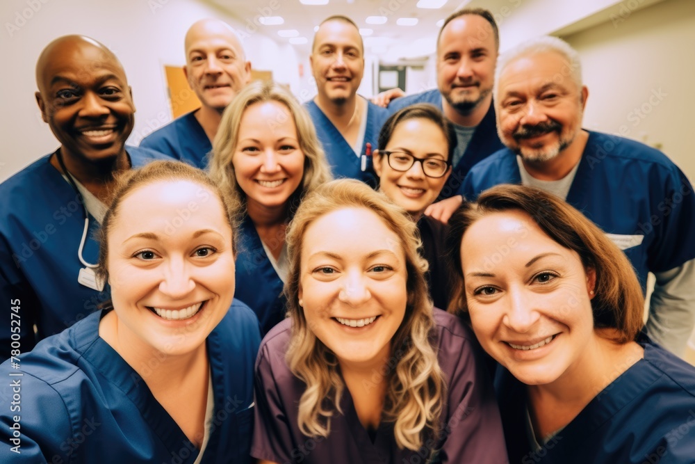 A diverse medical team, including doctors, nurses, and support staff ...