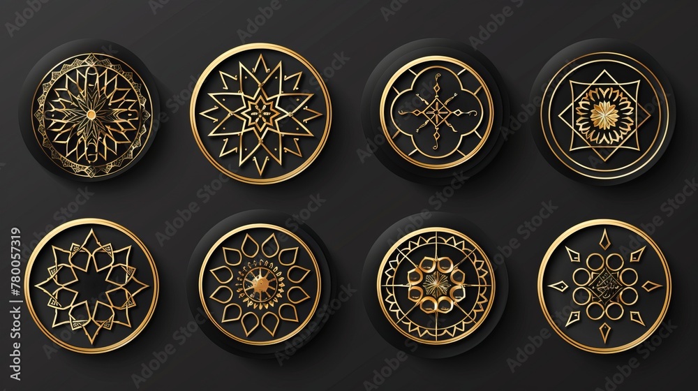 Islamic Logo Set in Gold on Dark Background: Ramadan Kareem Vector ...