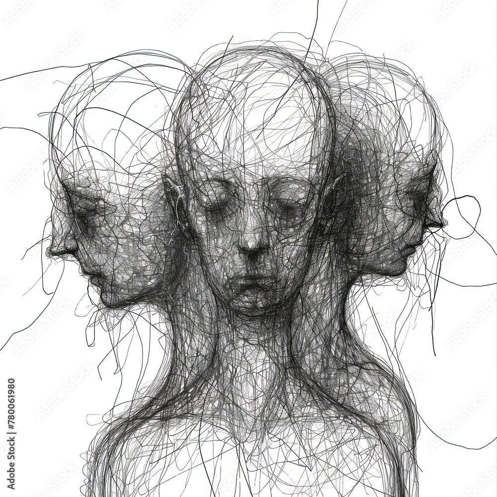 Three people drawn with a simple pencil. They appear to be different ...