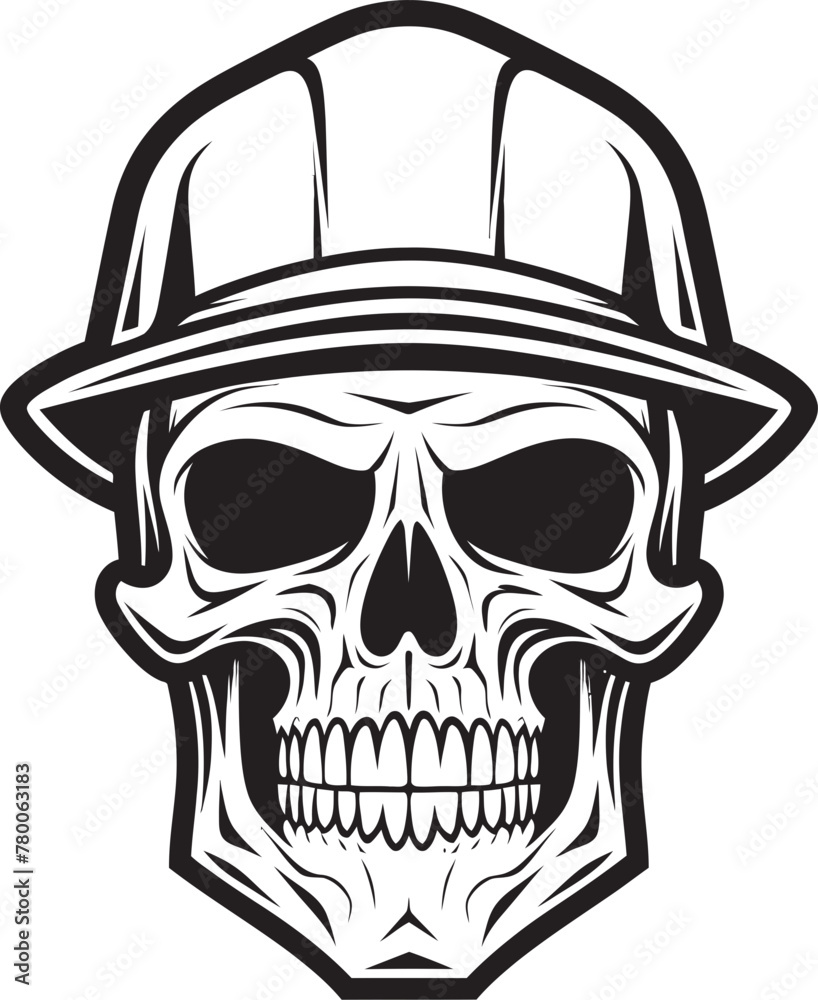 Bone Builder Badge: Skull Worker Icon in Helmet Skull Safety Guardian ...