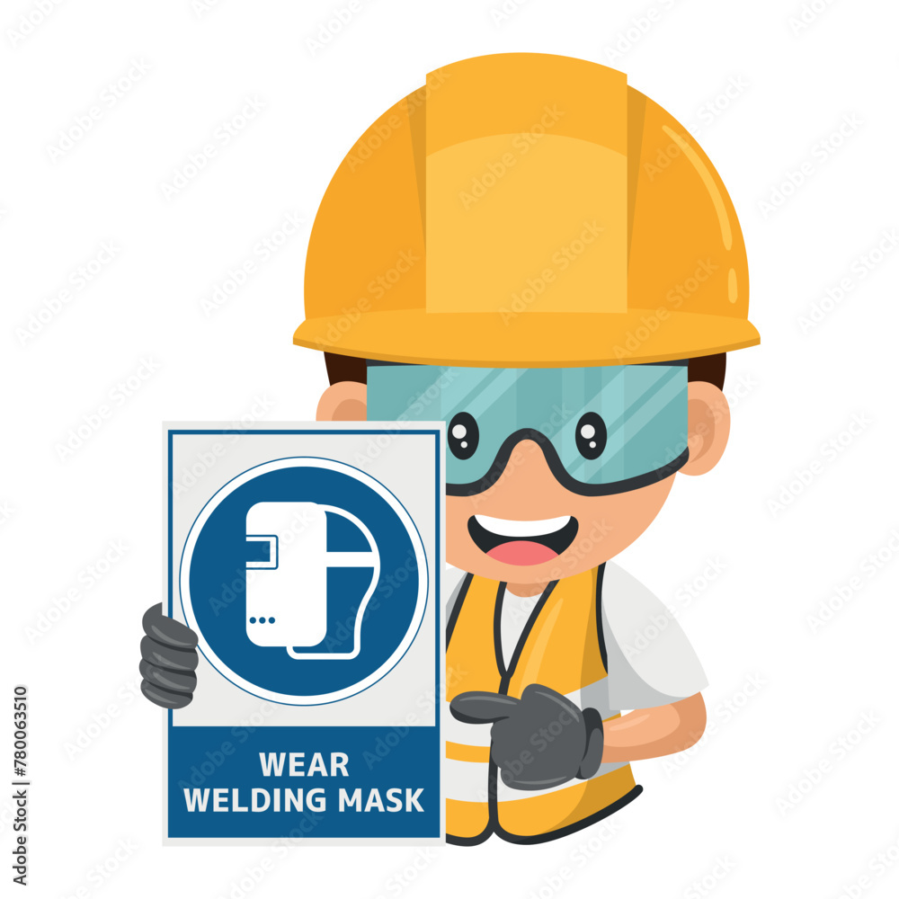 Industrial worker with mandatory sign wear a welding mask to avoid hot ...