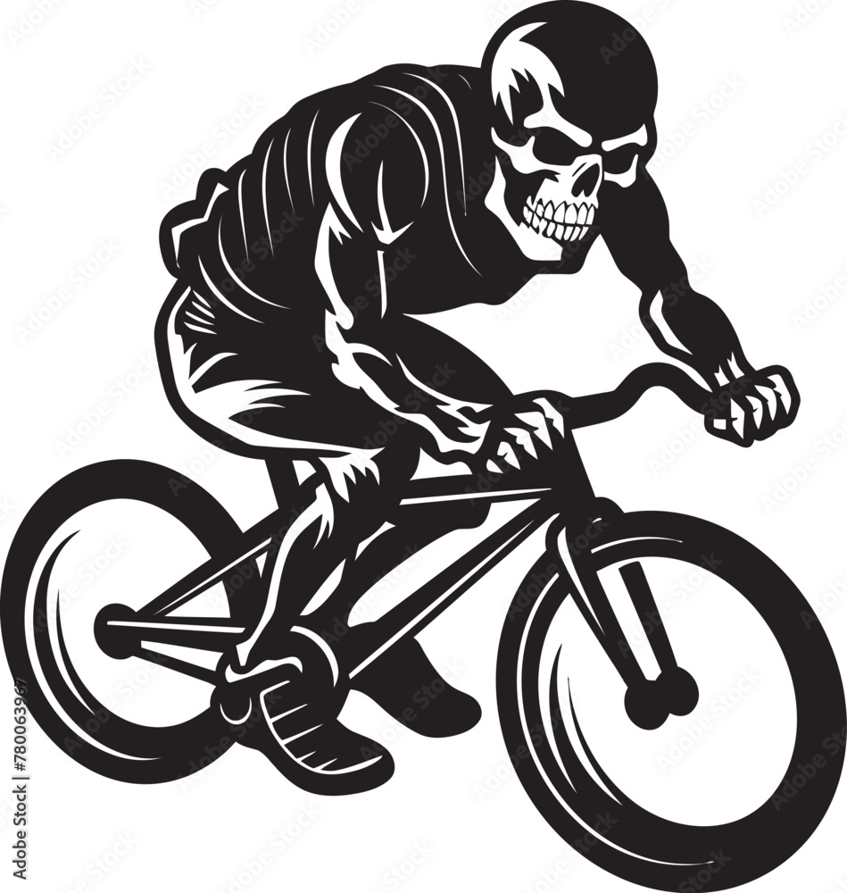 BoneBiker: Skull Riding Bicycle Icon Design Grim Reaper's Roll: Vector ...