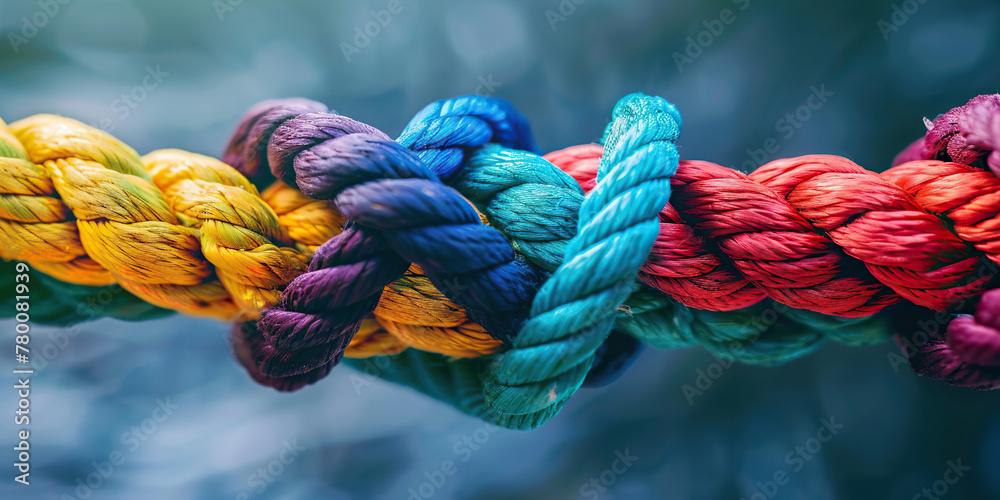 Team rope diverse strength connect partnership together teamwork unity ...