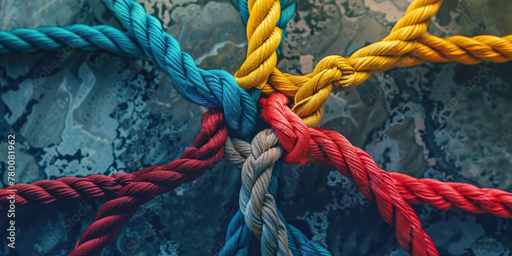 Team rope diverse strength connect partnership together teamwork unity ...