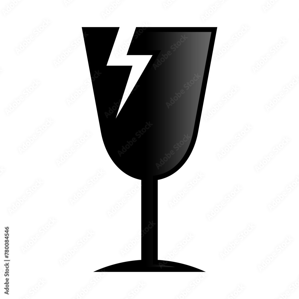Broken glass fragile cargo warning icon. Wine glass cracked packaging ...