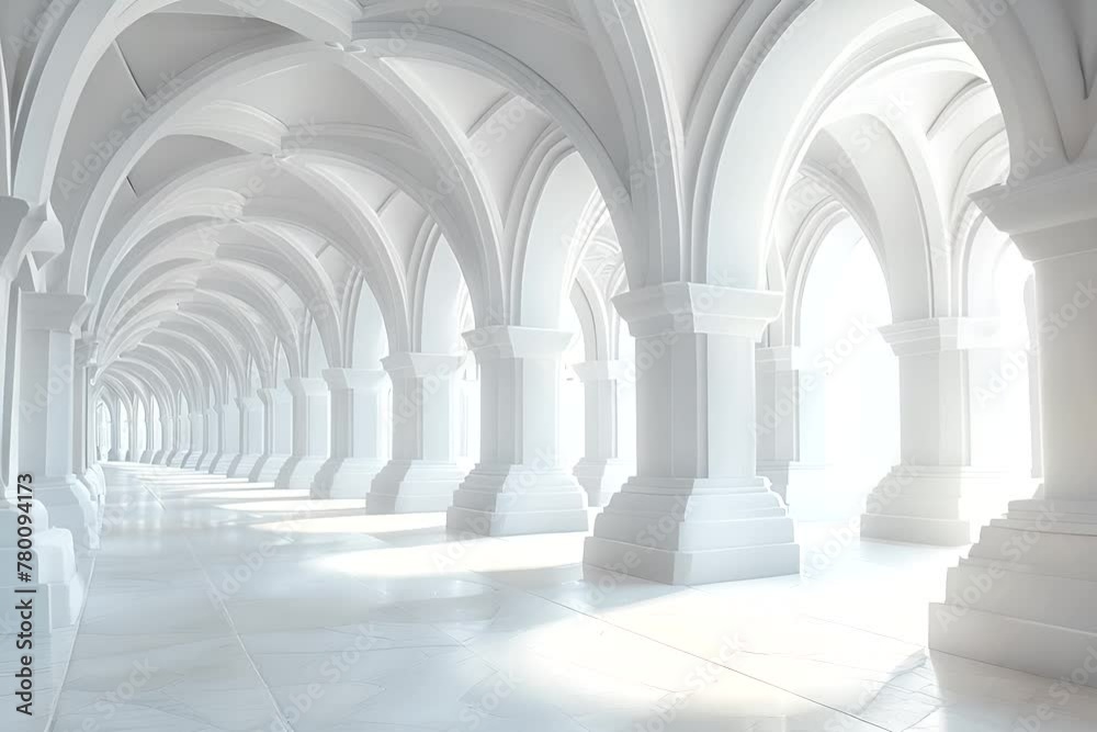 Vidéo Stock A walkthrough of a long white hallway featuring intricate ...