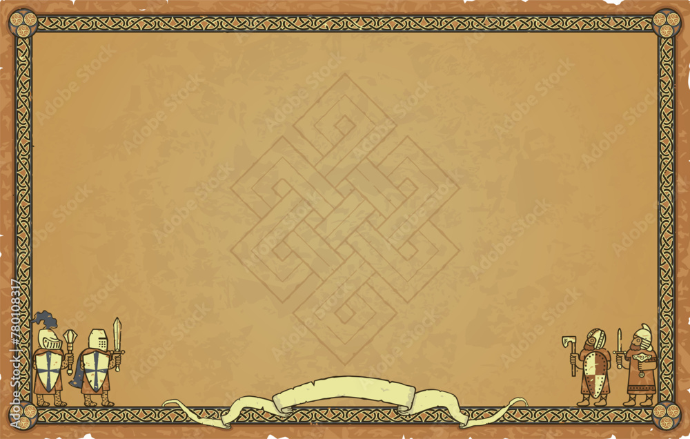 Large Parchment with Lace Frame, Warriors, Banner, Viking Knot Stock ...