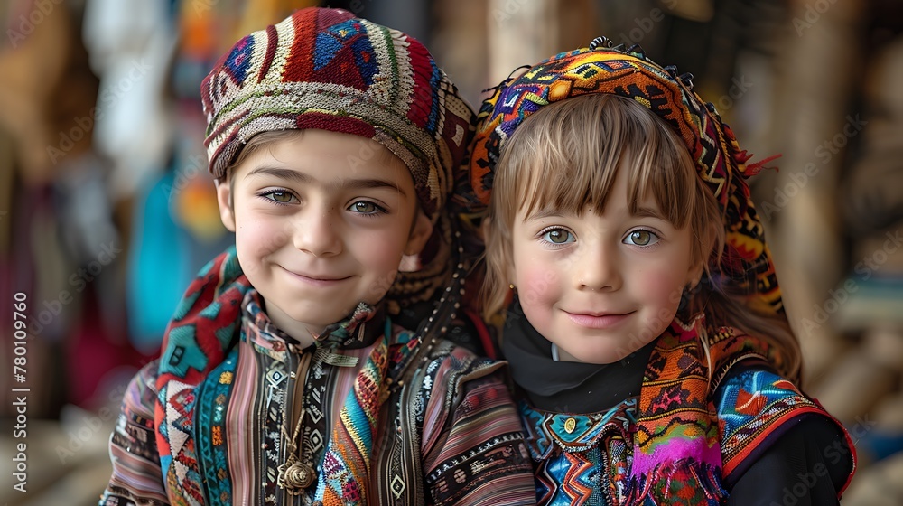 Children of Tajikistan. Two children in colorful traditional clothing ...