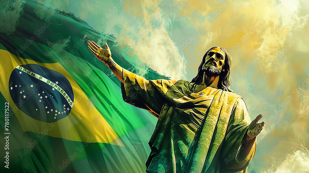 Bandeira brasileira com Jesus Cristo Stock Illustration | Adobe Stock