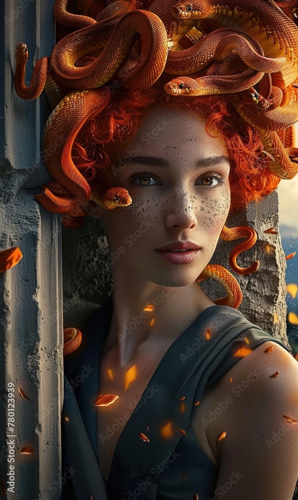 Snake Woman: the Gorgon Medusa in Greek mythology, represented as a ...