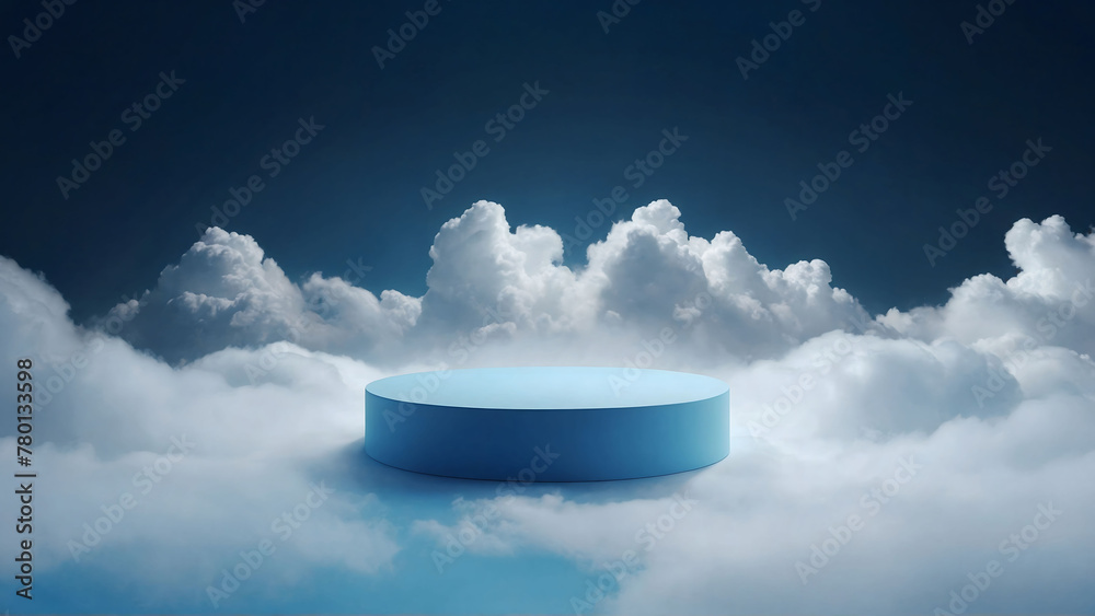 Cloud background podium blue 3d product sky white display platform ...