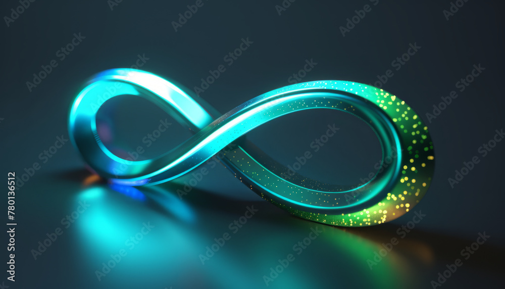 isometric icon of infinity, in glow, using green and blue colors ...