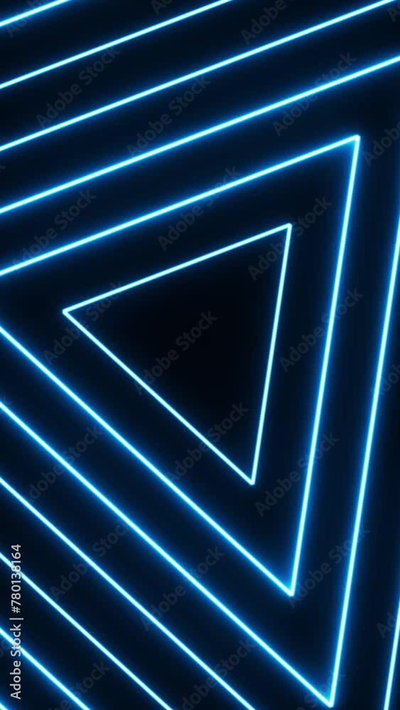 Abstract blue triangle neon glowing line frame, animated led light ...