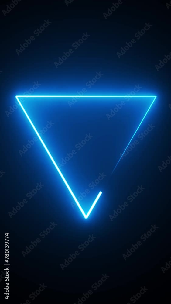 Abstract blue triangle neon glowing line frame, animated led light ...