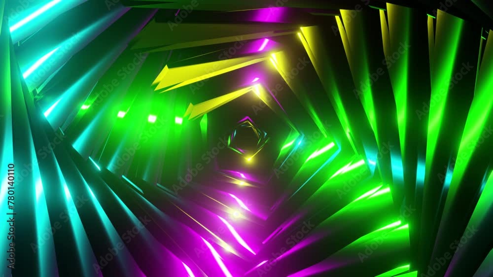 Vidéo Stock Tunnel with twisted colorful art deco lines shimmers with ...