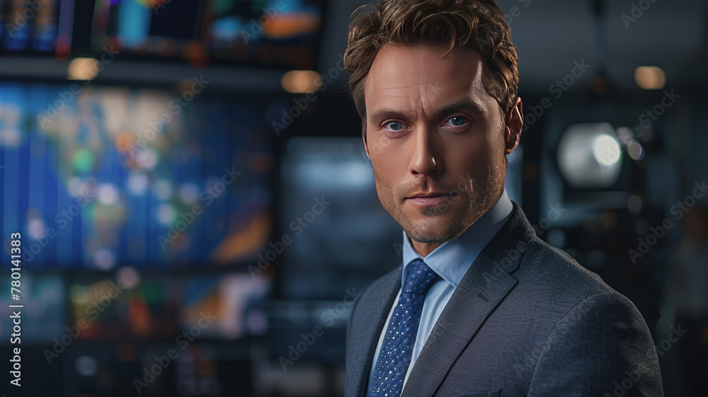 Weatherman reporting the weather, news broadcast ,generative ai Stock ...