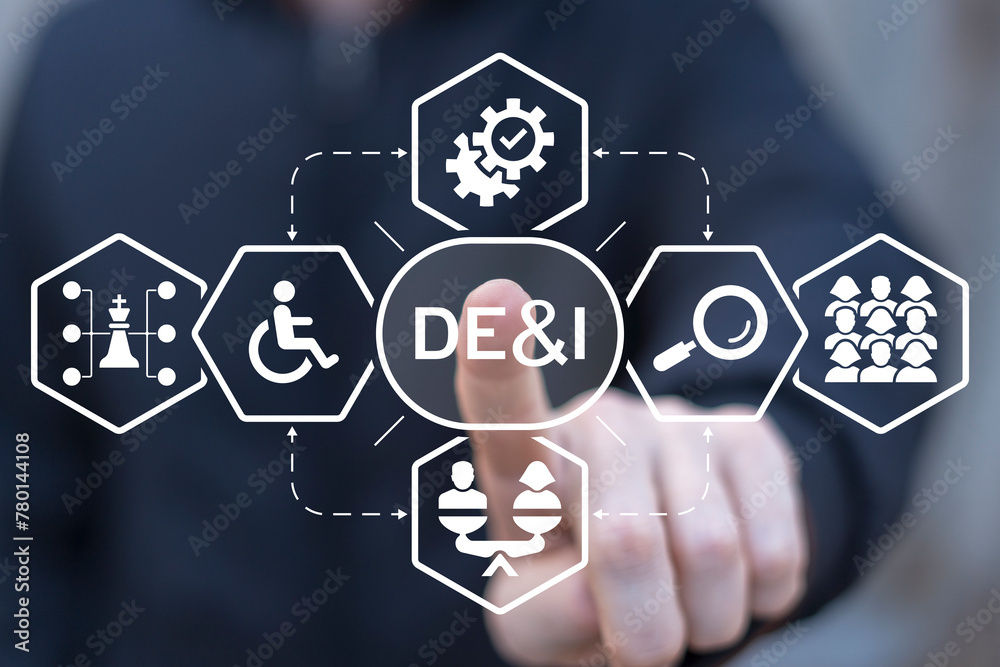 Foto de Man using virtual screen clicks text: DEI. DE&I Diversity ...