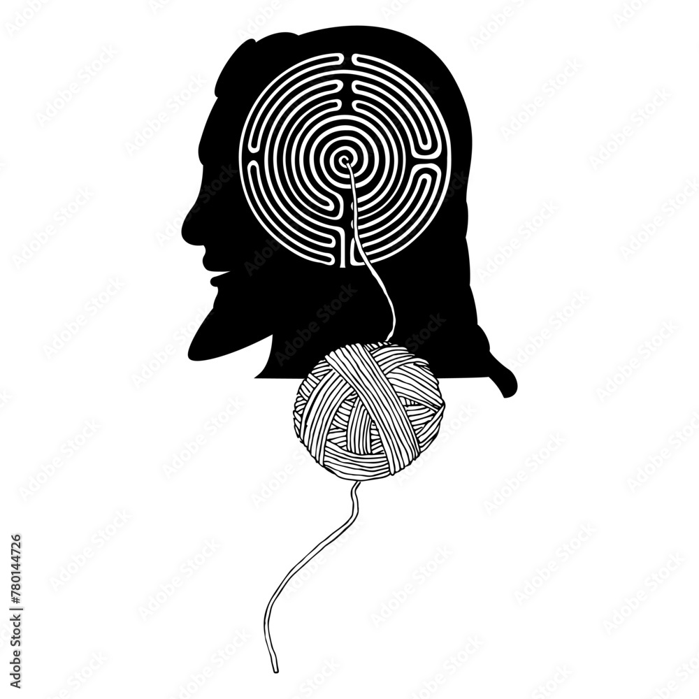 Head of a bearded Ancient Greek man with a round spiral maze or ...