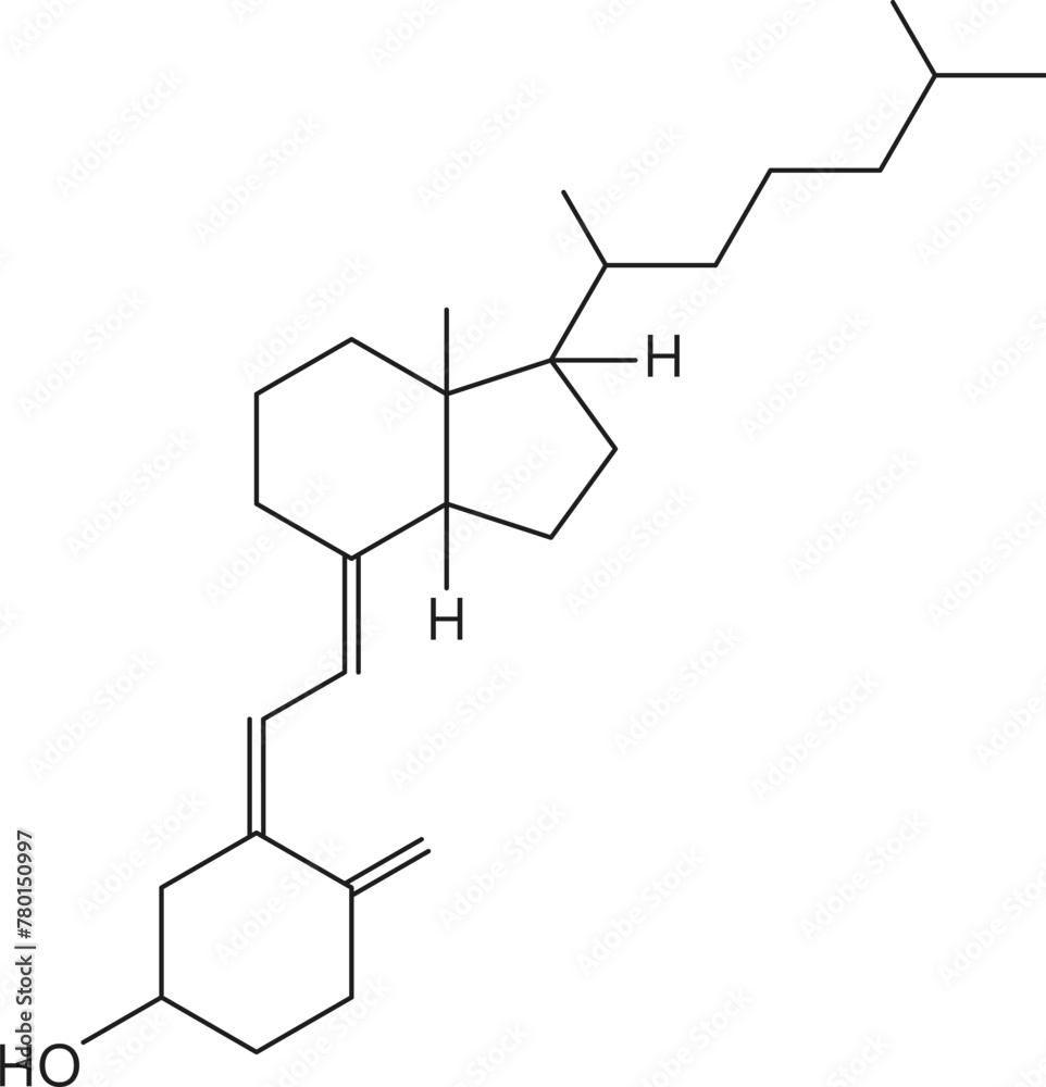 Vitamin d3, or cholecalciferol, exhibits a molecular structure with a ...
