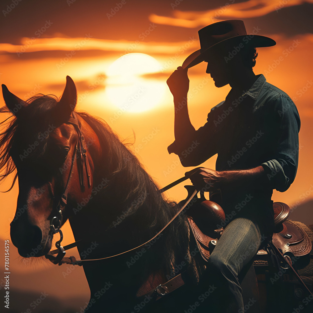 Romance Silhouette of an Wild West Ranch American Cowboy in Western ...