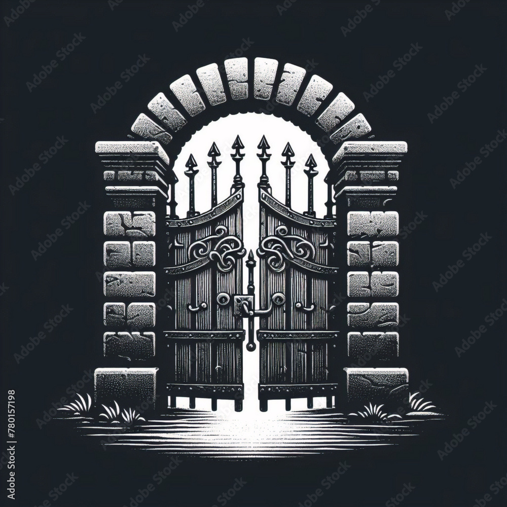 Time Honored Gateway Vector Logo of Antique Metal Gate Vintage Passage ...