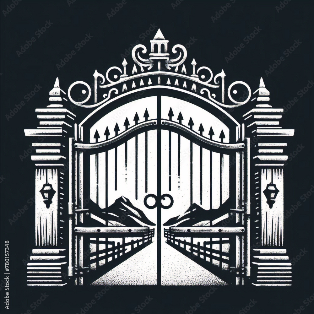 Time Honored Gateway Vector Logo of Antique Metal Gate Vintage Passage ...