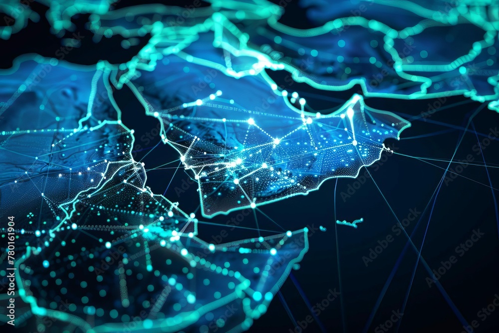 Abstract network map of Saudi Arabia connecting to Middle East and ...