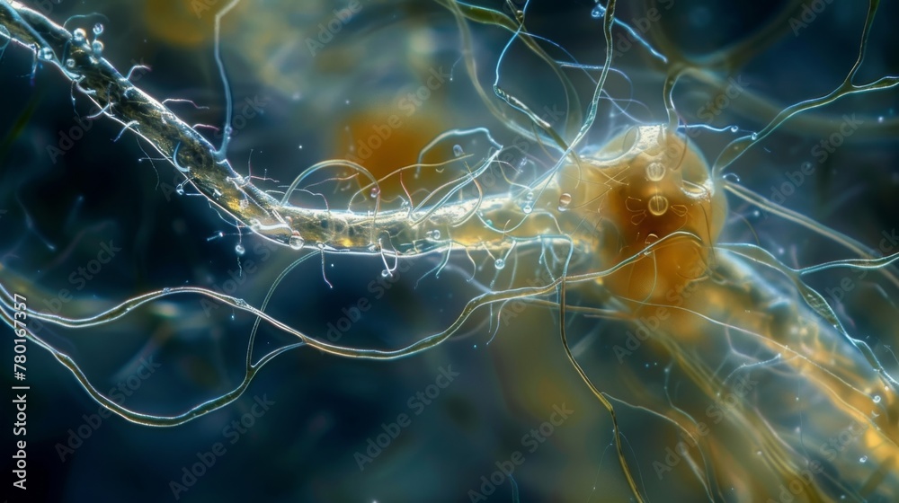 Delicate tendrils extending from a nematodes body each one ending in a ...