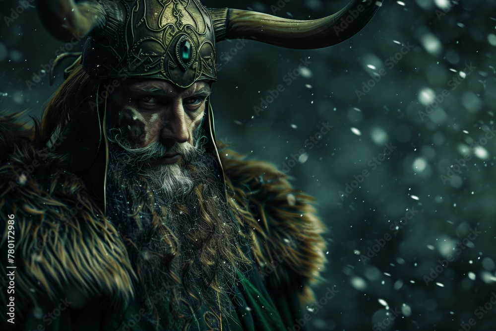 Loki, Norse god of mischief, copy space portrait of the god of lies ...
