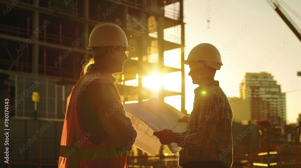 Engineers and construction workers We are helping each other look at ...