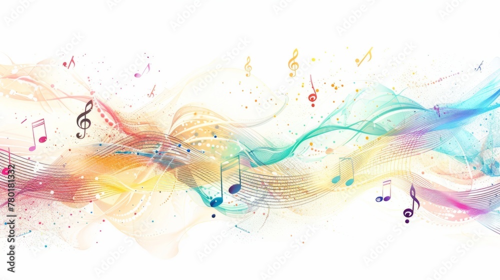 Colorful abstract music notes wave design - Vibrant abstract background ...