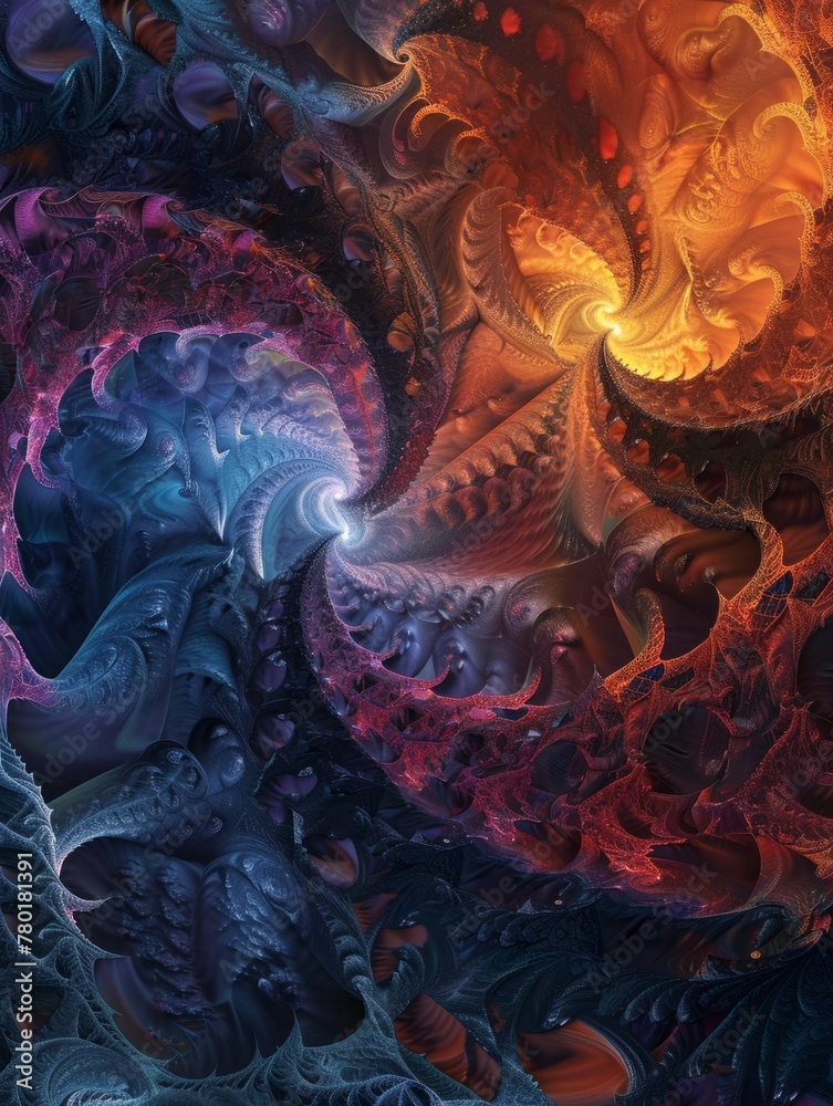 Surreal fractal image in warm and cool shades - Warm orange and cool ...