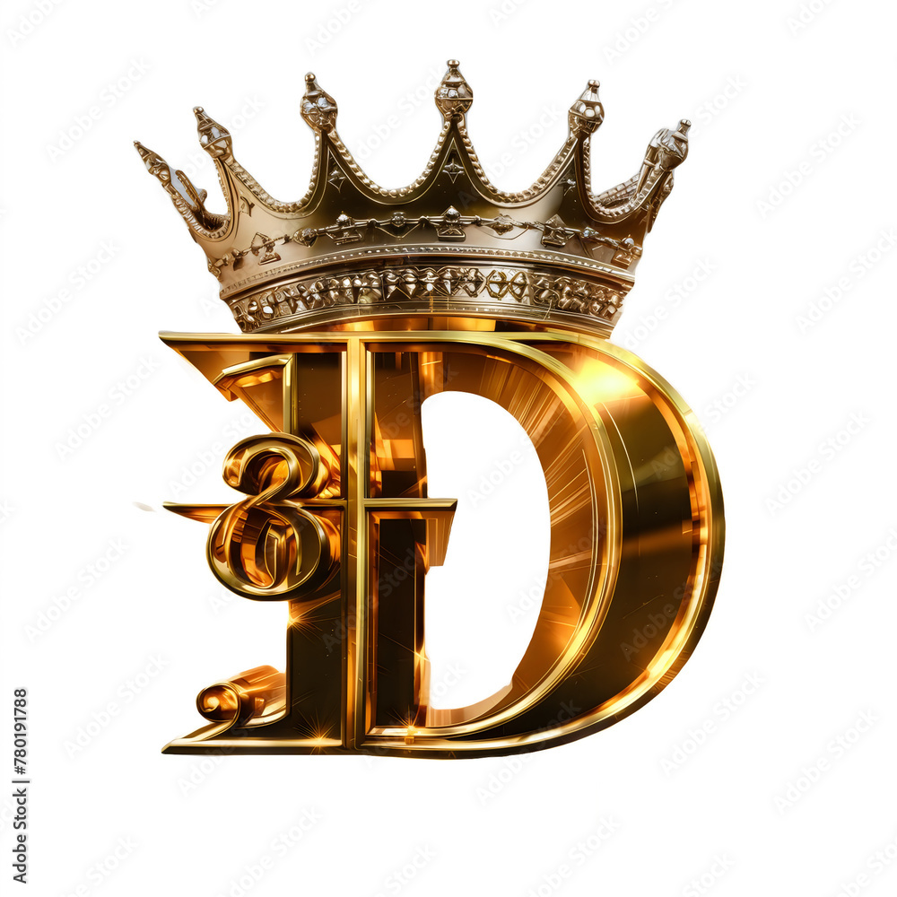 golden font letter gold 3D letter D with a gold crown on top of it ...